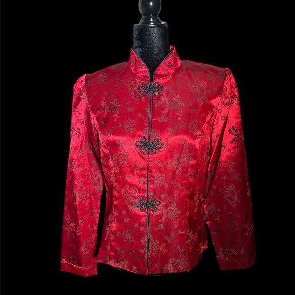R&K Evening | Tops | R K Evening Red 8s90s Frog Closure Mandarin Collar ...